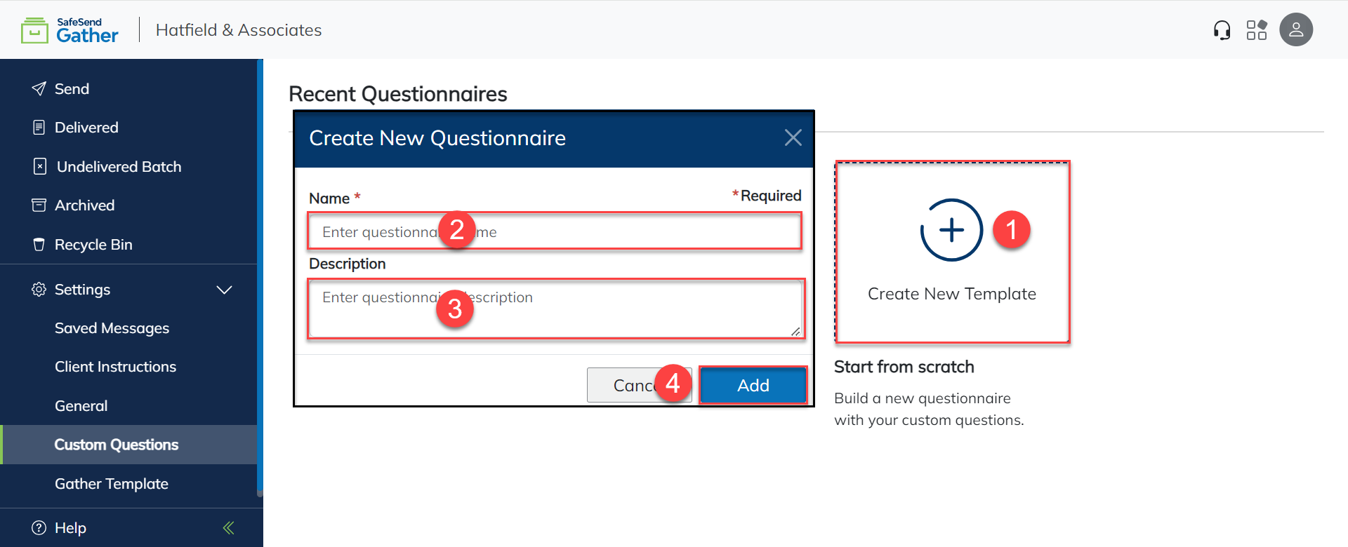 Settings: Custom Questions – SafeSend Gather