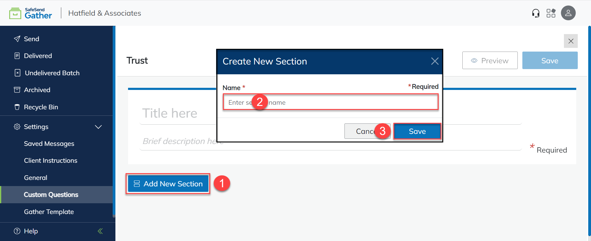 Settings: Custom Questions – SafeSend Gather