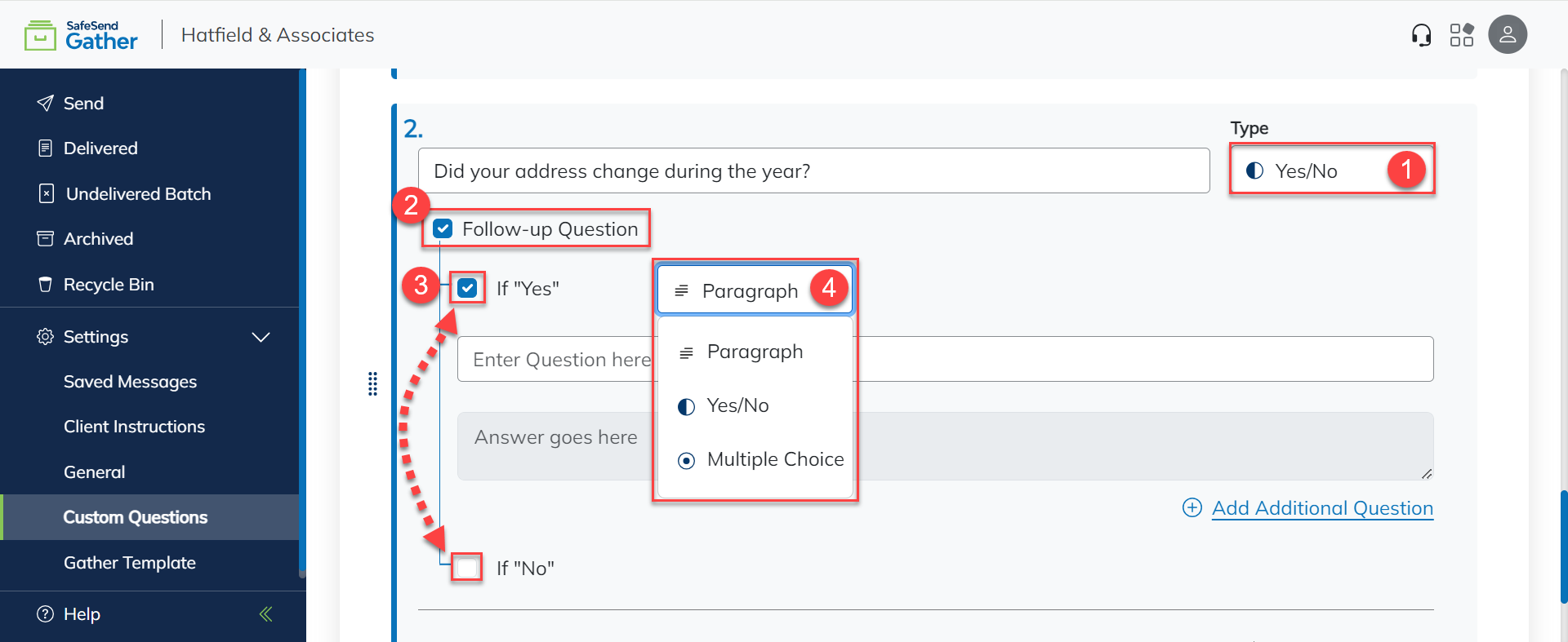 Settings: Custom Questions – SafeSend Gather