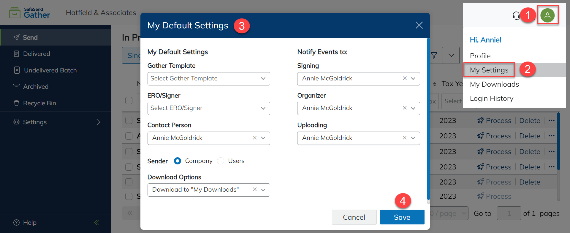 My Settings (Individual User Settings) – SafeSend Gather