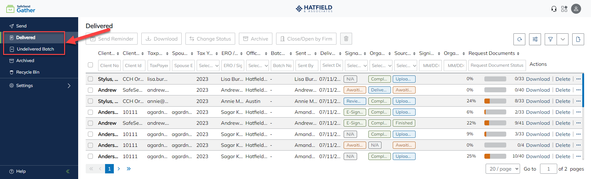 Delivered Gather Report Overview – SafeSend Gather