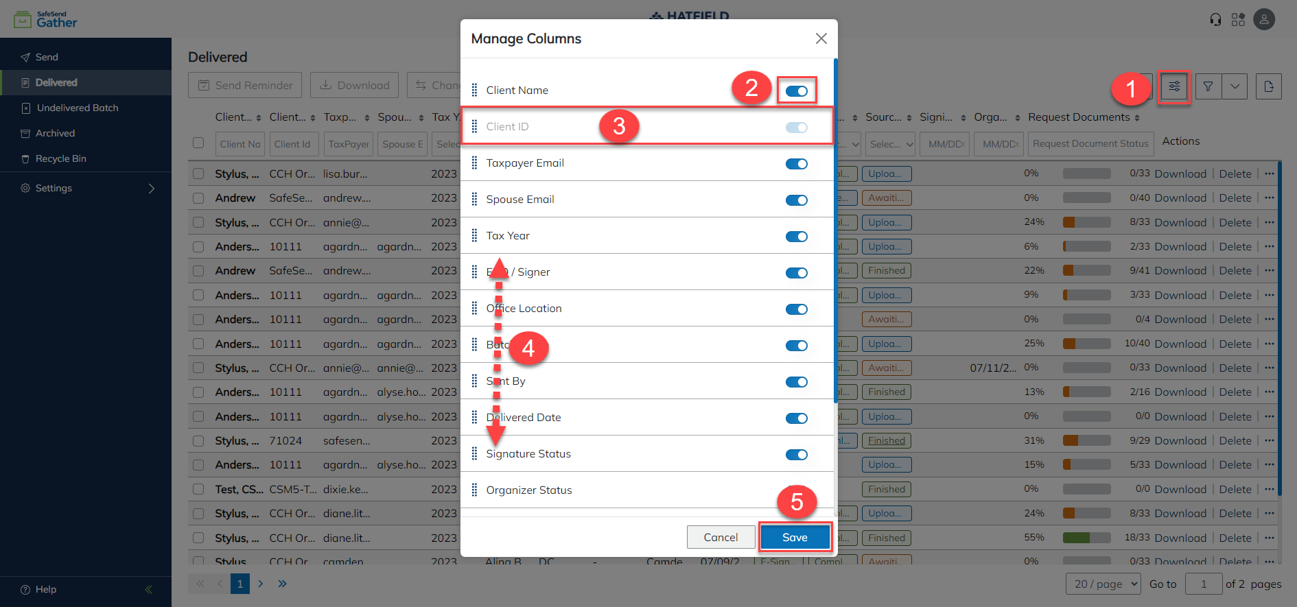 Delivered Gather Report Overview – SafeSend Gather
