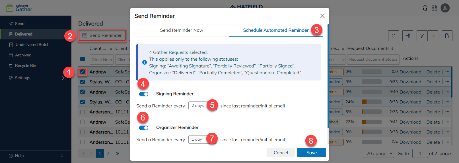 Delivered Gather Report Overview – SafeSend Gather