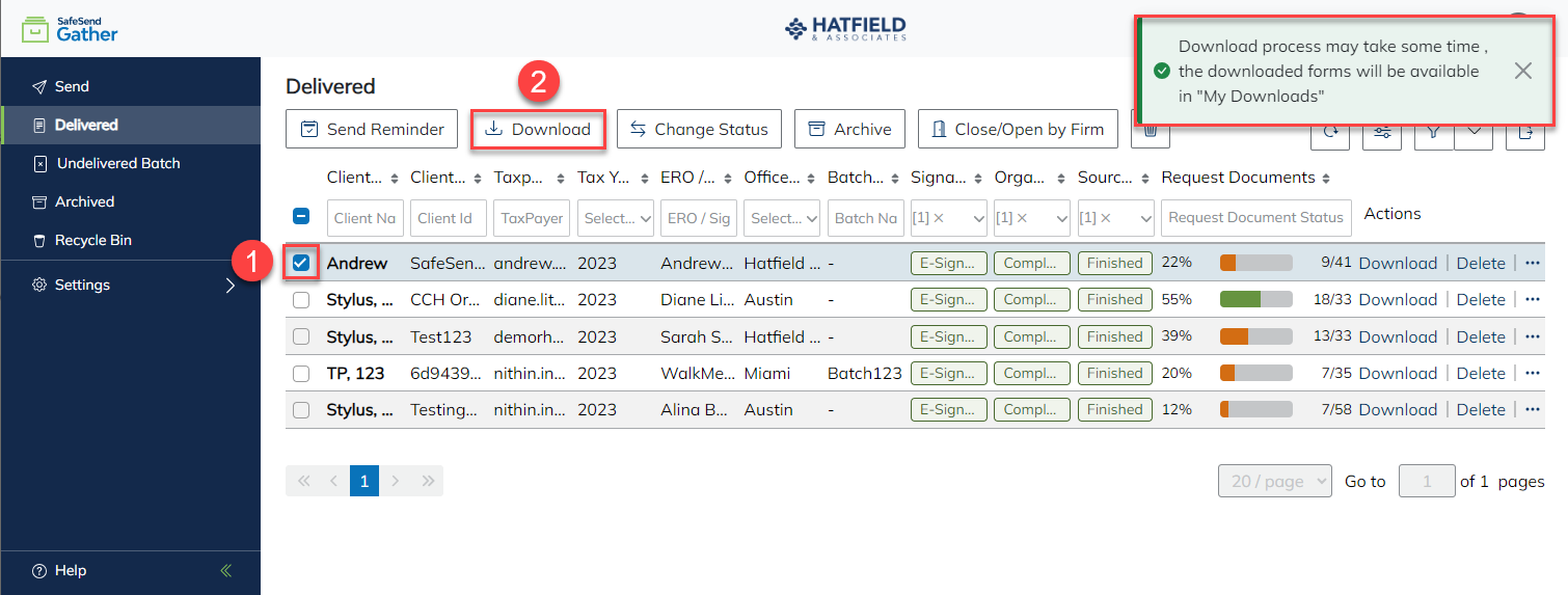 Delivered Gather Report Overview – SafeSend Gather