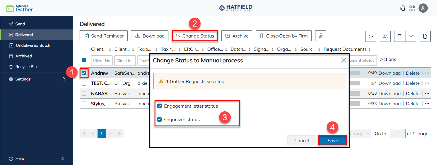 Delivered Gather Report Overview – SafeSend Gather