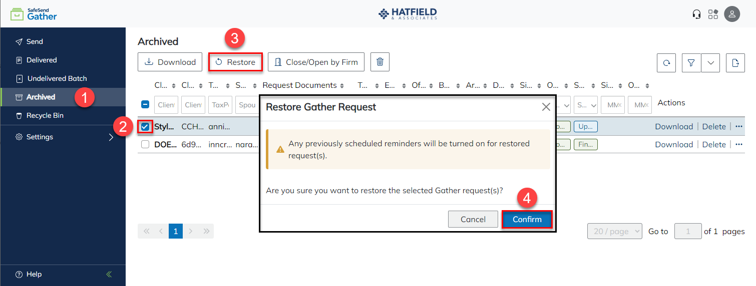 Delivered Gather Report Overview – SafeSend Gather