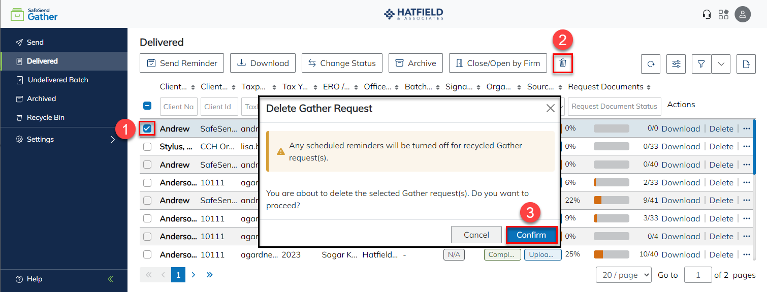 Delivered Gather Report Overview – SafeSend Gather
