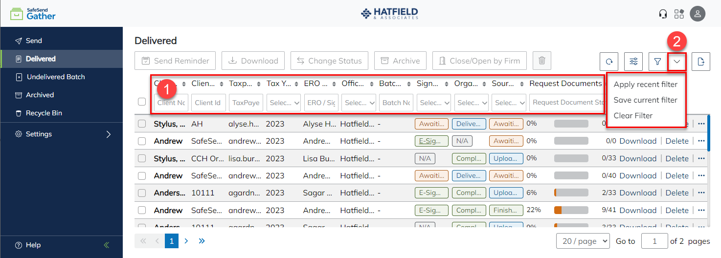Delivered Gather Report Overview – SafeSend Gather