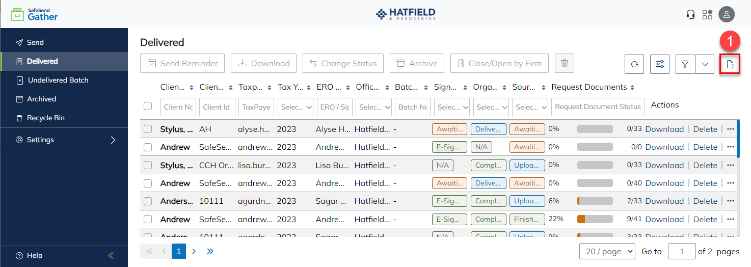 Delivered Gather Report Overview – SafeSend Gather