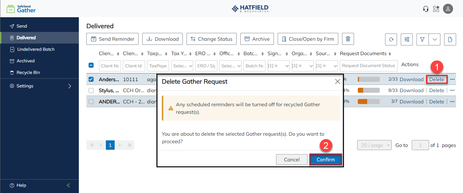 Delivered Gather Report Overview – SafeSend Gather