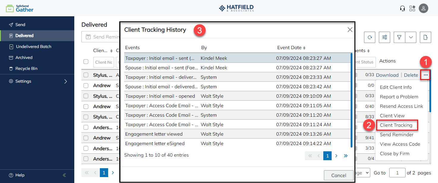 Delivered Gather Report Overview – SafeSend Gather