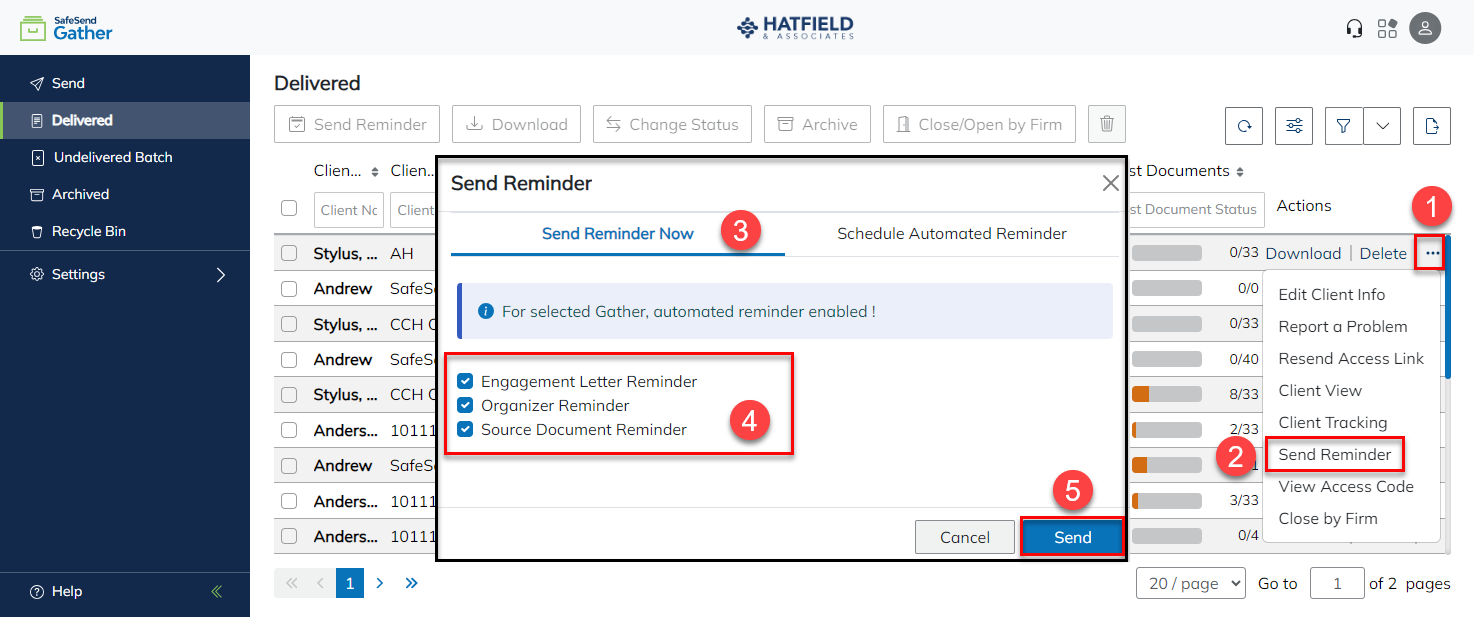 Delivered Gather Report Overview – SafeSend Gather