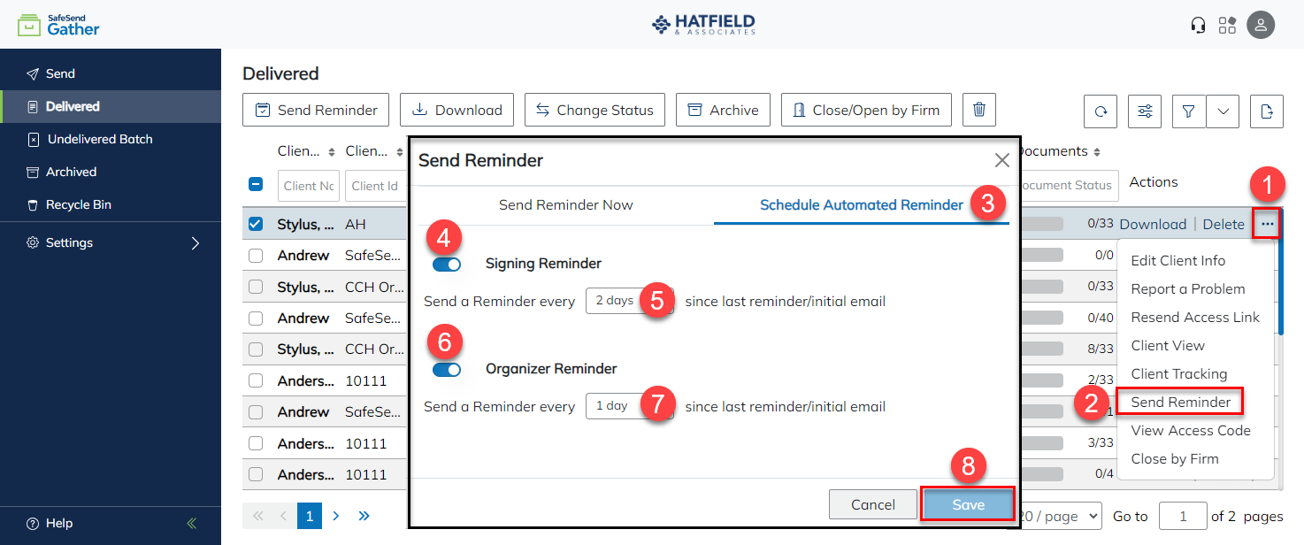 Delivered Gather Report Overview – SafeSend Gather