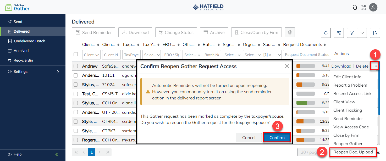 Delivered Gather Report Overview – SafeSend Gather