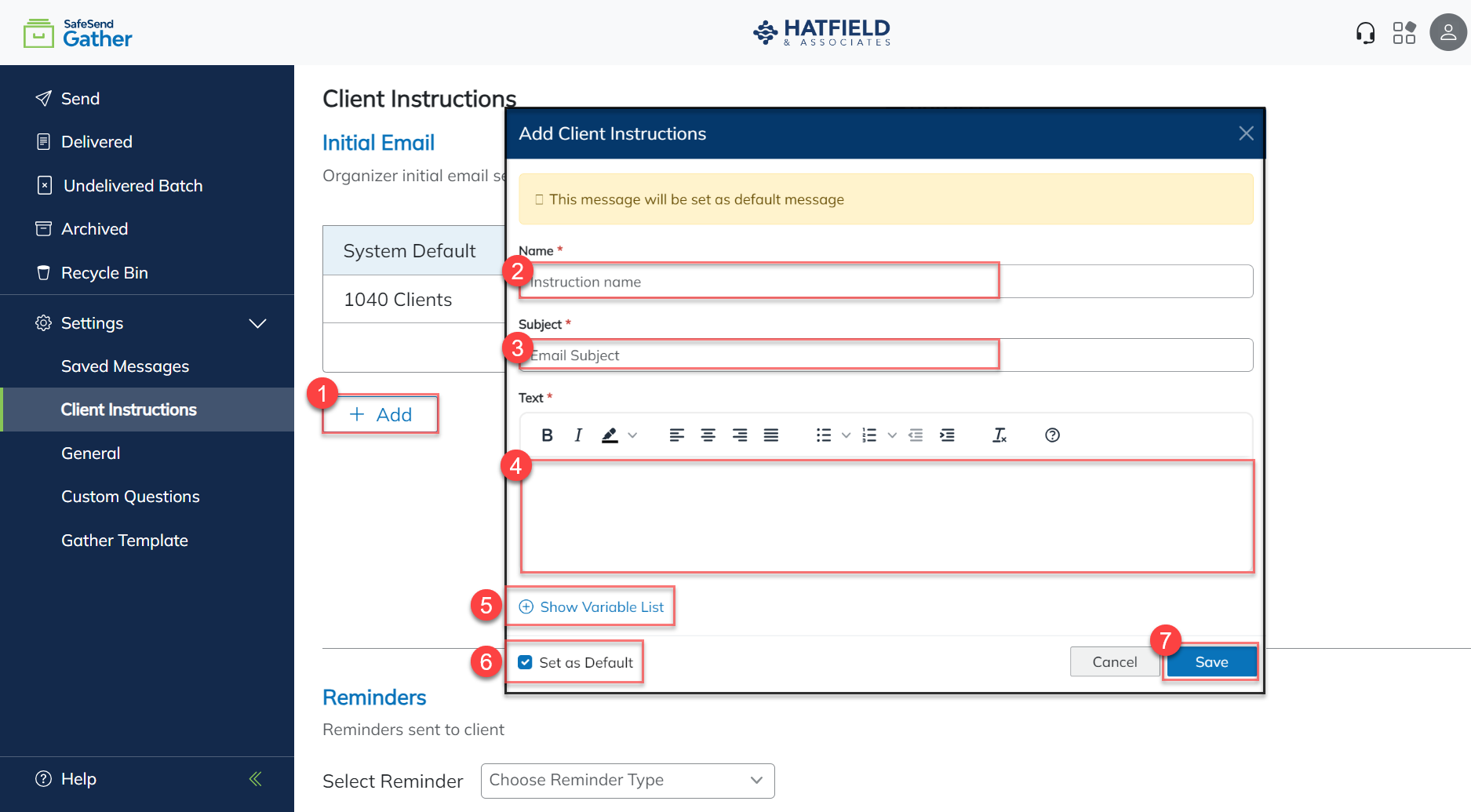 Settings: Client Instructions – SafeSend Gather