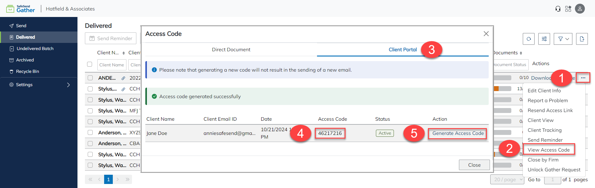 Delivered Gather Report Overview – SafeSend Gather