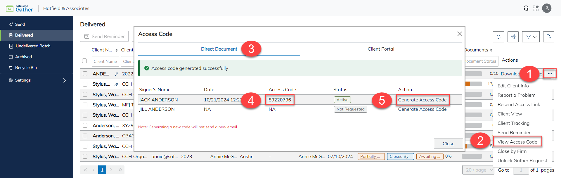 Delivered Gather Report Overview – SafeSend Gather