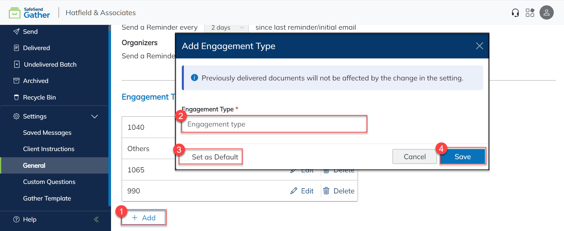 Settings: General – SafeSend Gather